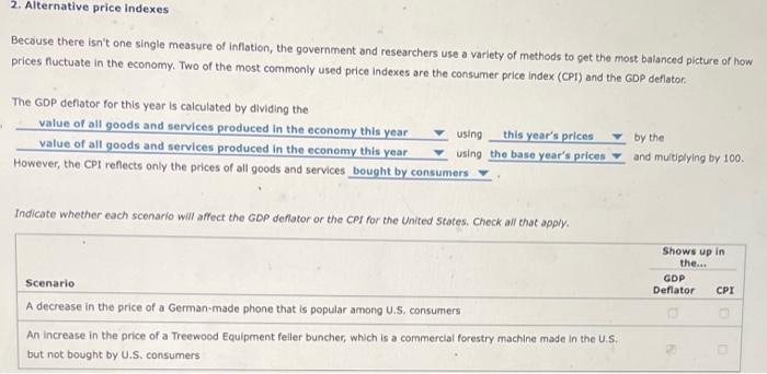 Solved 2. Alternative price indexes Because there isn't one | Chegg.com
