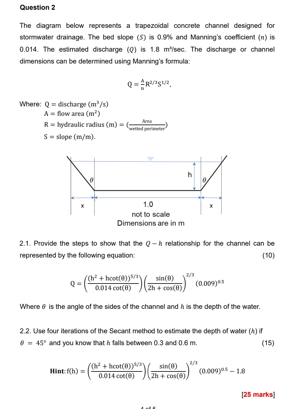 Solved Question 2The diagram below represents a trapezoidal | Chegg.com