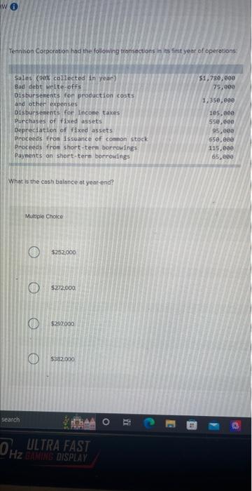 Solved Tennison Corporation had the following uronsections | Chegg.com