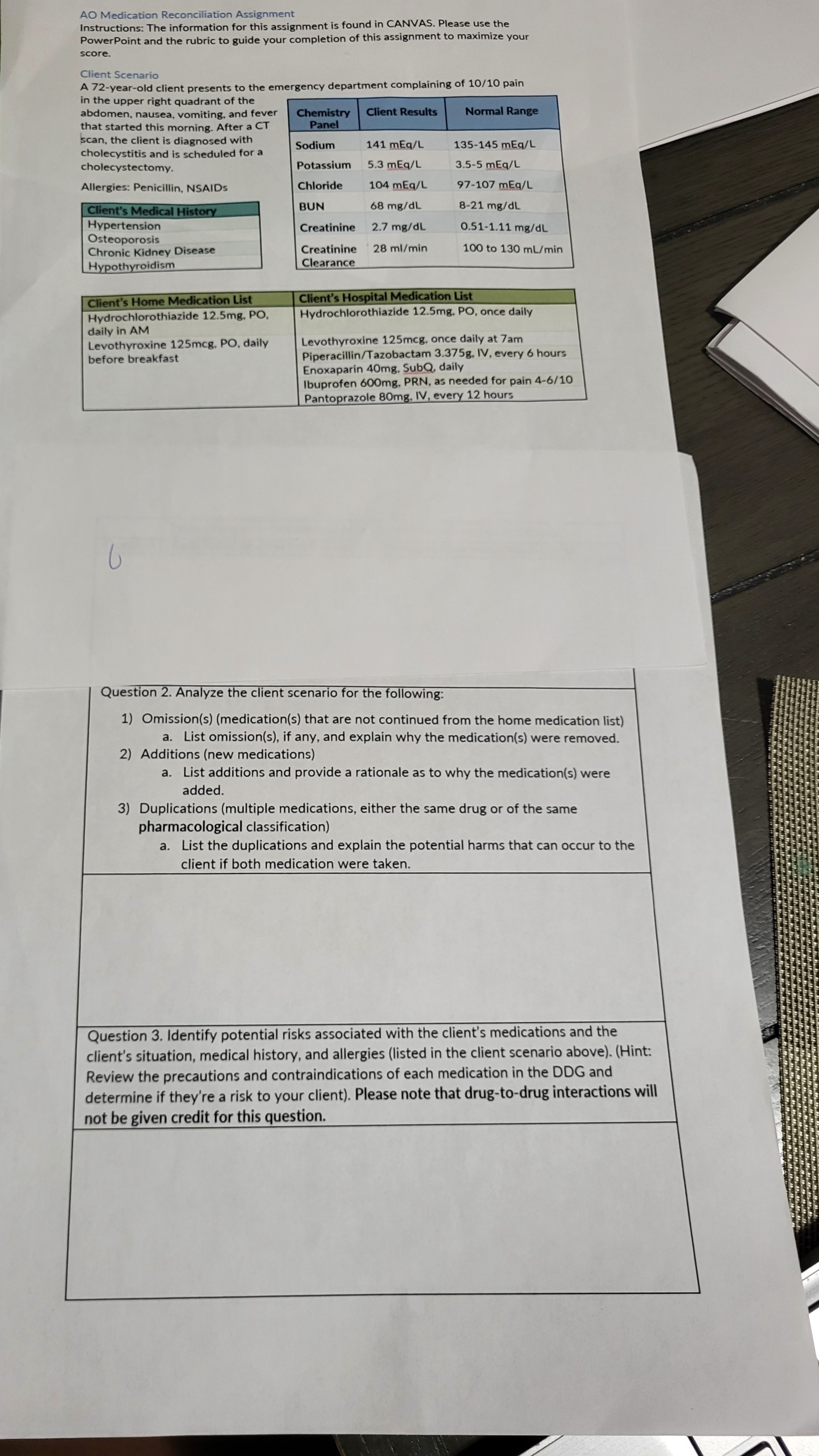 Solved Client ScenarioA 72 -year-old client presents to the | Chegg.com