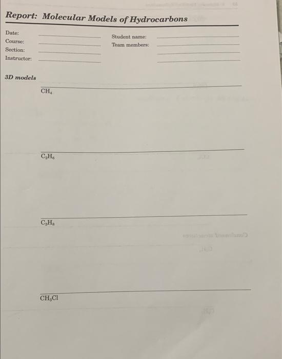 Solved Report: Molecular Models of Hydrocarbons | Chegg.com