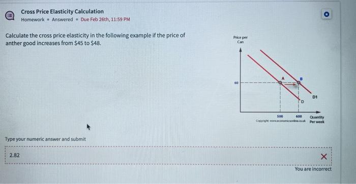 Solved Cross Price Elasticity Calculation Homework * | Chegg.com