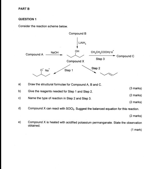 Solved PART B QUESTION 1 Consider the reaction scheme below. | Chegg.com