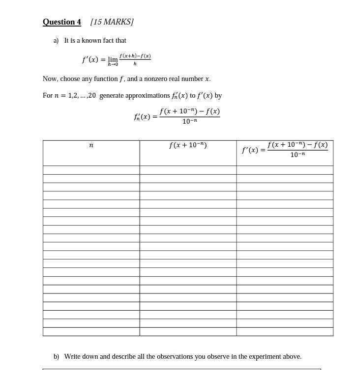 Solved a) It is a known fact that f′(x)=limh→0hf(x+h)−f(x) | Chegg.com