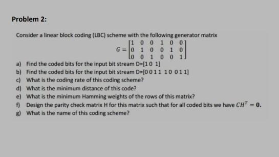 Solved Problem 2: Consider a linear block coding (LBC) | Chegg.com