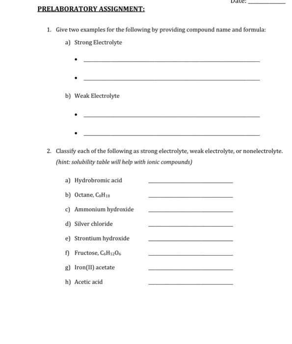 Solved PRELABORATORY ASSIGNMENT: 1. Give two examples for | Chegg.com
