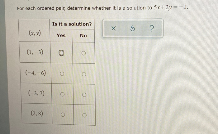 Solved For each ordered pair, determine whether it is a | Chegg.com