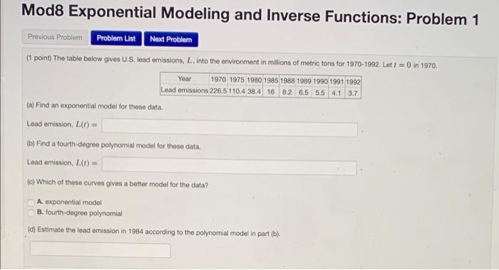 Solved Mod8 Exponential Modeling and Inverse Functions: | Chegg.com