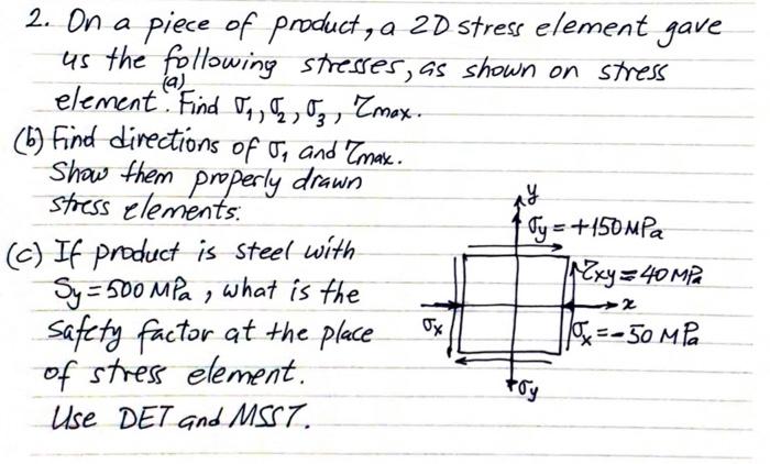 Solved 2. On a piece of product, a 2D stress element gave us | Chegg.com