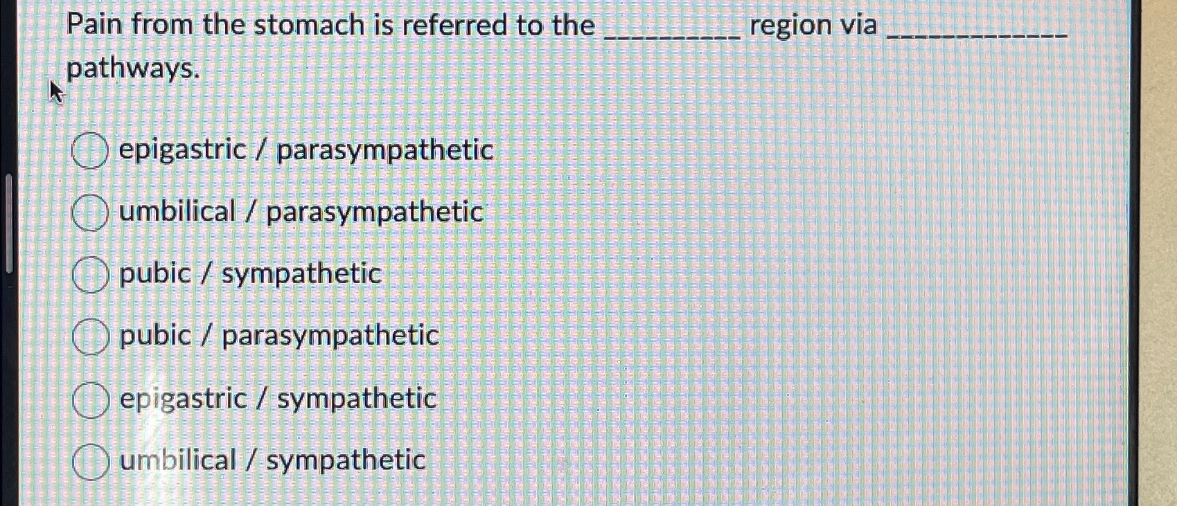 Solved Pain from the stomach is referred to the q, ﻿region | Chegg.com