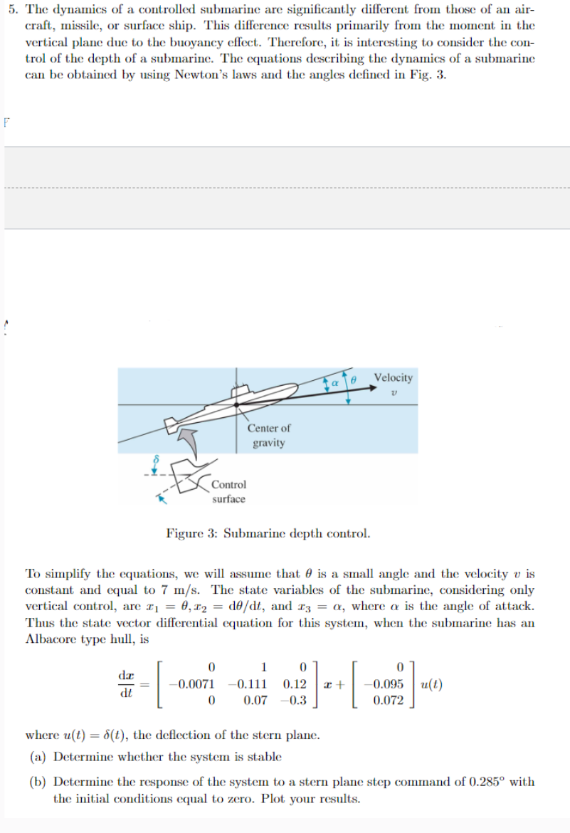 Figure 3: Submarine depth control.To simplify the | Chegg.com