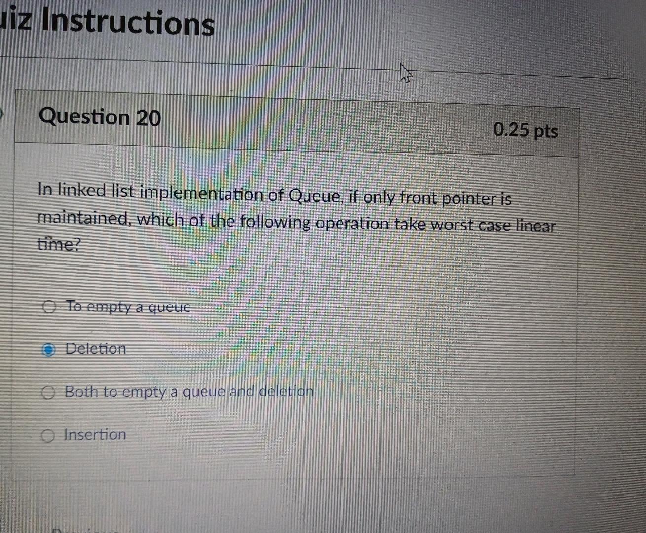 Solved iz InstructionsQuestion 200.25 ﻿ptsIn linked list | Chegg.com