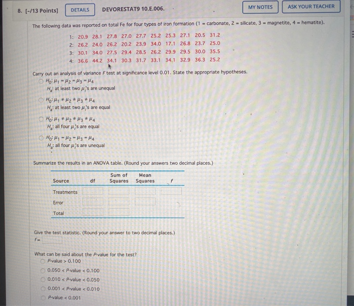 Solved My Notes Ask Your Teacher 8 [ 13 Points Details