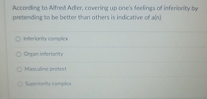 Solved According to Alfred Adler, covering up one's feelings | Chegg.com