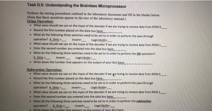 Solved Task D.5: Understanding the Brainless Microprocessor | Chegg.com