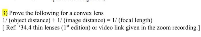 3) Prove the following for a convex lens 1/ (object | Chegg.com