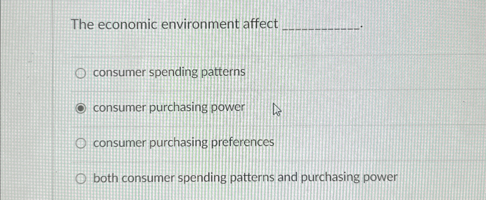 Solved The economic environment affectconsumer spending | Chegg.com