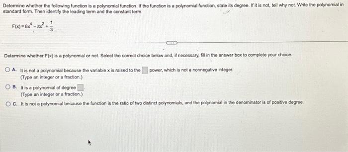 Solved Determine whether the following function is a | Chegg.com