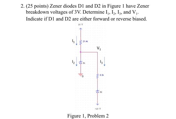Solved 2. (25 points) Zener diodes D1 and D2 in Figure 1 | Chegg.com