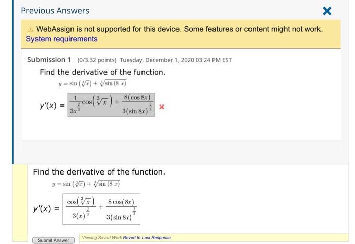 Solved Previous Answers Х WebAssign is not supported for | Chegg.com