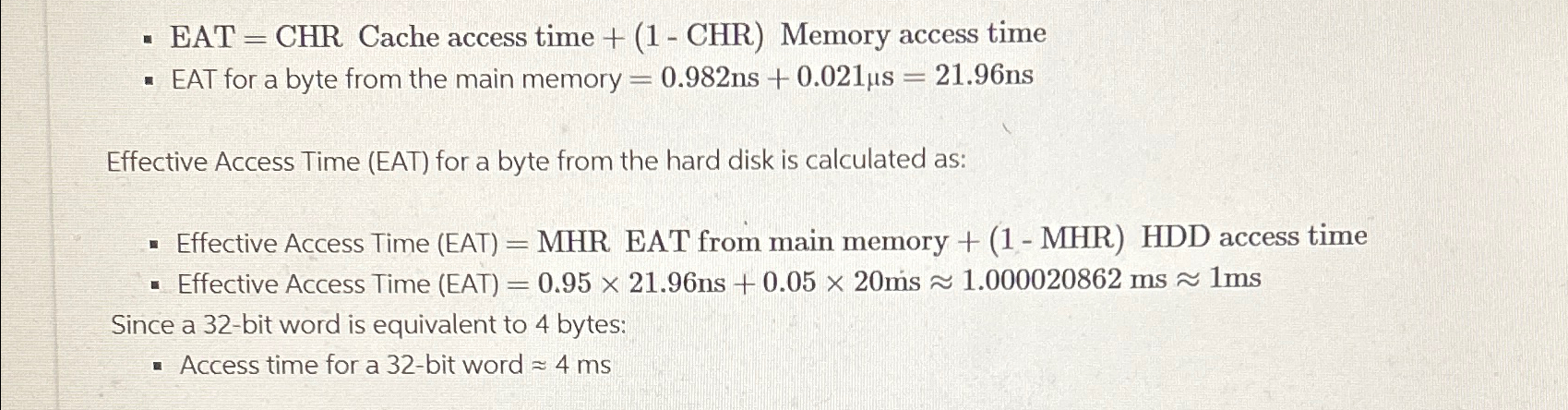 Solved EAT=CHR ﻿Cache access time +(1-CHR) ﻿Memory access | Chegg.com