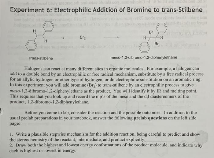 Solved Experiment 6: lectrophilic Addition of Bromine to | Chegg.com