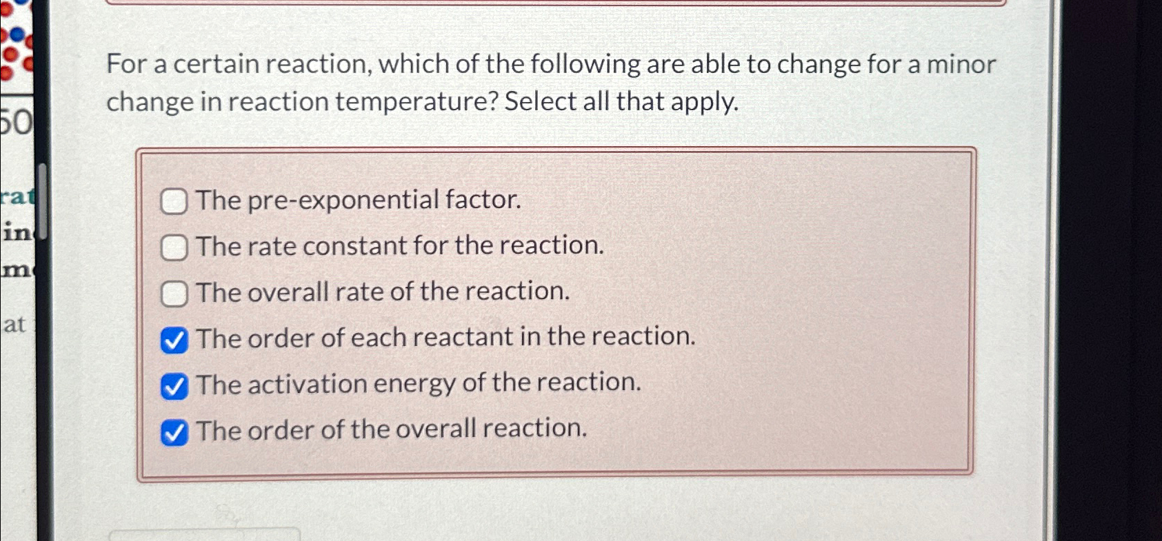 Solved For a certain reaction, which of the following are | Chegg.com