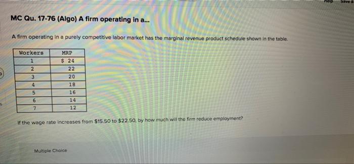Solved Saved Help Save 4 Exit MC Qu. 17-62 (Algo) Refer to | Chegg.com