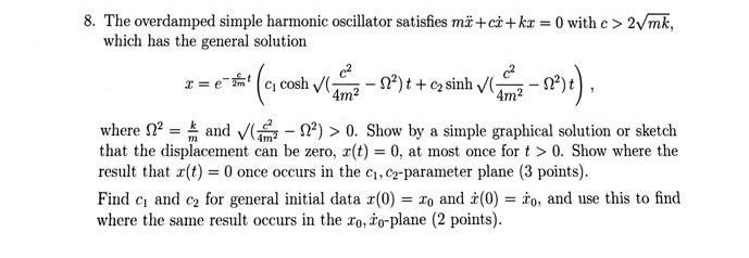 Solved 8. The overdamped simple harmonic oscillator | Chegg.com