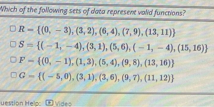 Solved Which of the following sets of data represent valid | Chegg.com