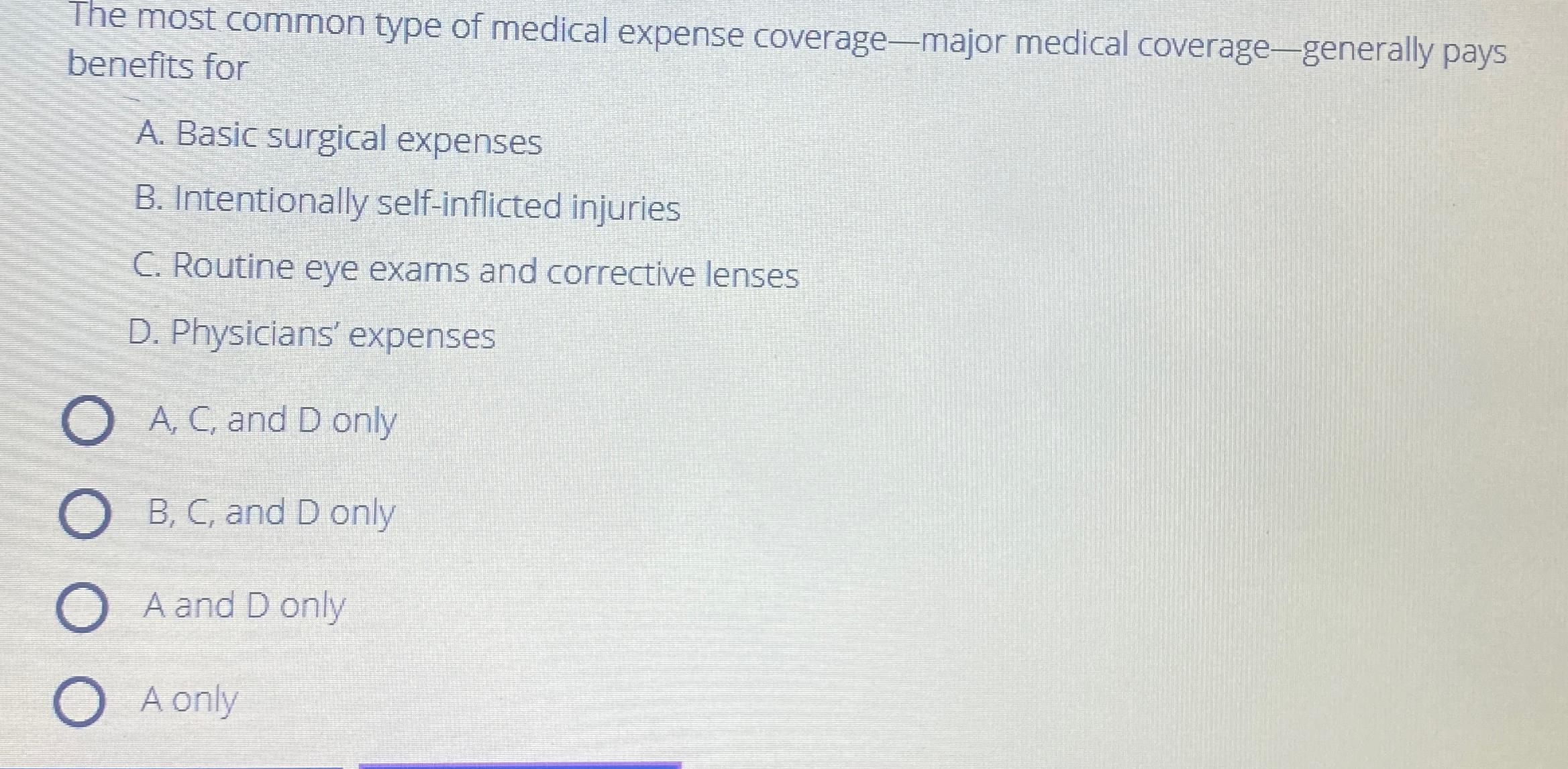 Solved The most common type of medical expense | Chegg.com