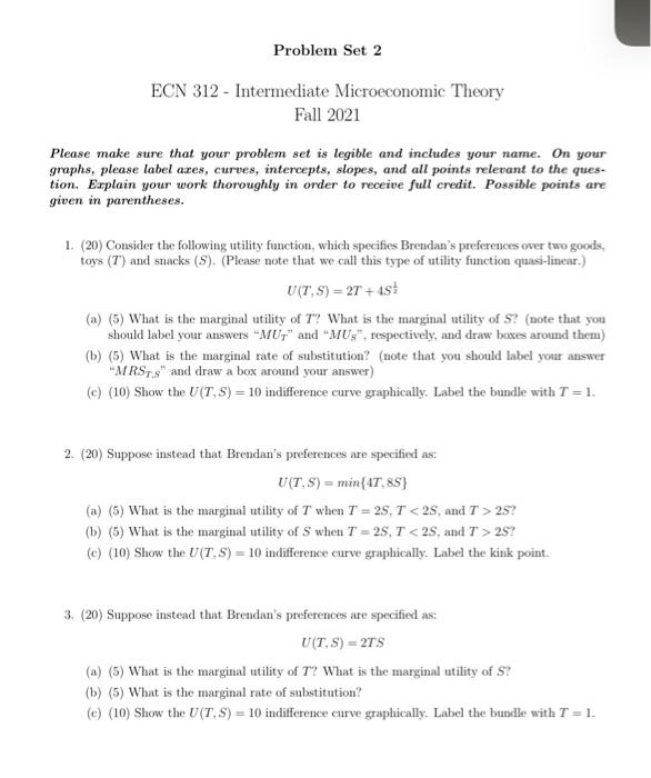 Solved Problem Set 2 ECN 312 - Intermediate Microeconomic | Chegg.com