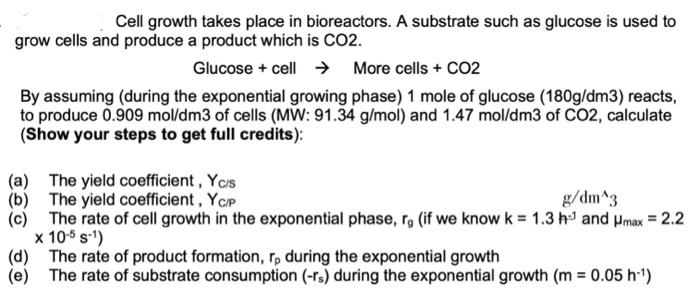 Solved Cell growth takes place in bioreactors. A substrate | Chegg.com