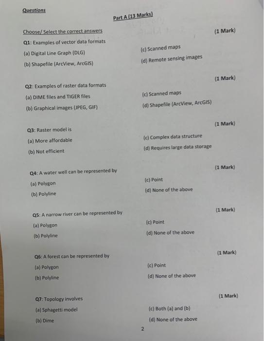 Solved Choose/ Select the correct answers (1 Mark) Q1: | Chegg.com
