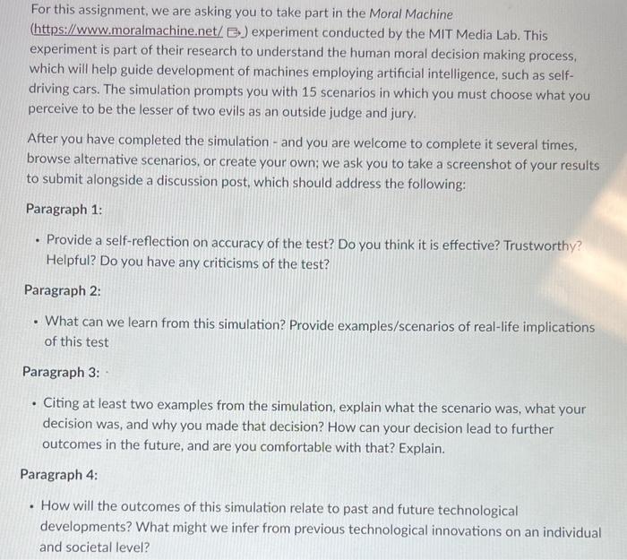 For this assignment, we are asking you to take part | Chegg.com