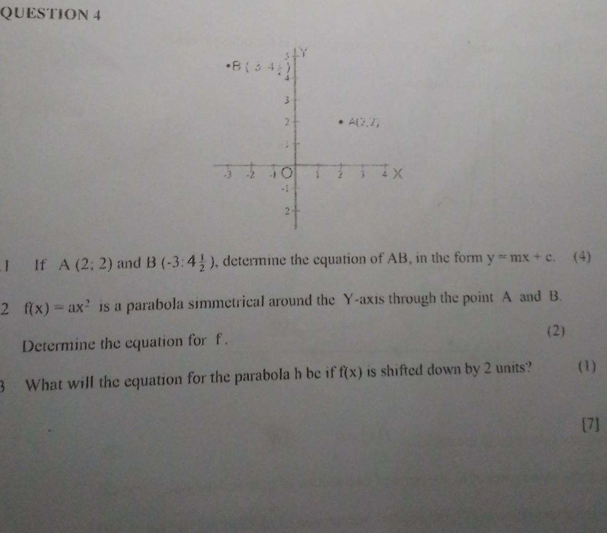 Solved QUESTION 4 I If A(2;2) and B(−3:421), determine the | Chegg.com