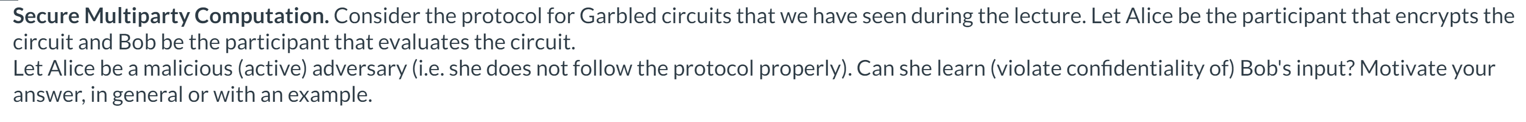 Solved Secure Multiparty Computation. Consider the protocol | Chegg.com