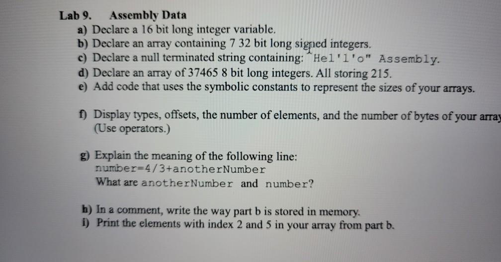Solved Lab 9 Assembly Data A Declare A 16 Bit Long Integer 1105