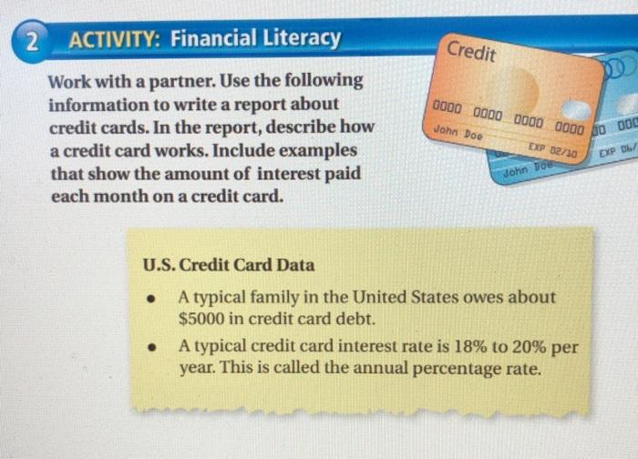 Solved 2 ACTIVITY: Financial Literacy Credit 0000 0000 0000 | Chegg.com