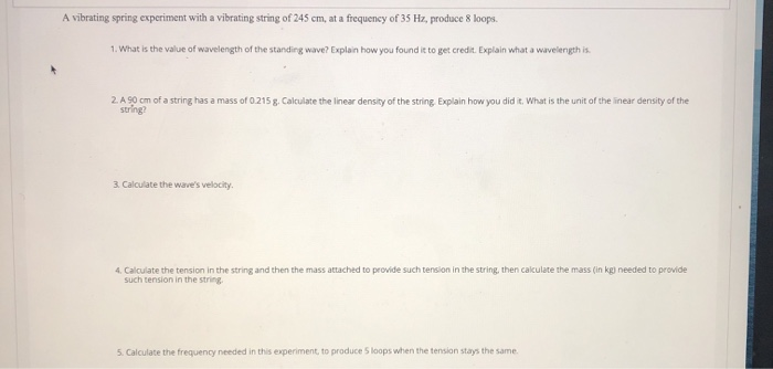 Solved A vibrating spring experiment with a vibrating string | Chegg.com