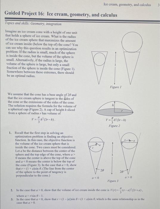 Guided Project 16: Ice cream, geometry, and calculus | Chegg.com