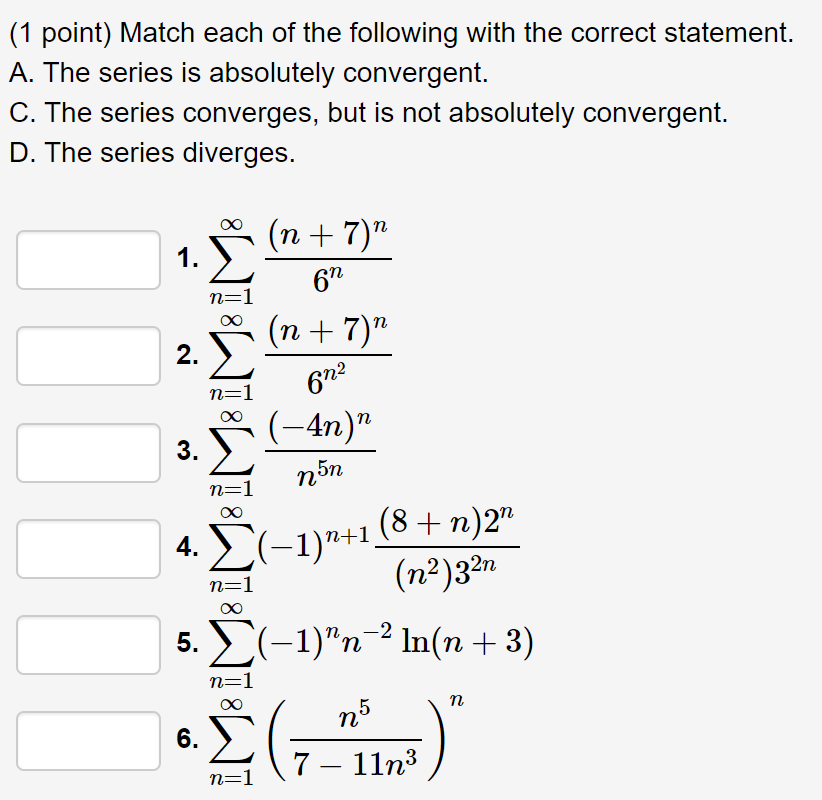 Solved (1 ﻿point) ﻿Match each of the following with the | Chegg.com