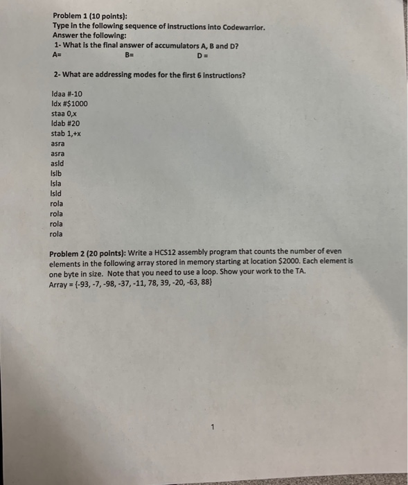 Solved Problem 1 (10 points): Type in the following sequence | Chegg.com