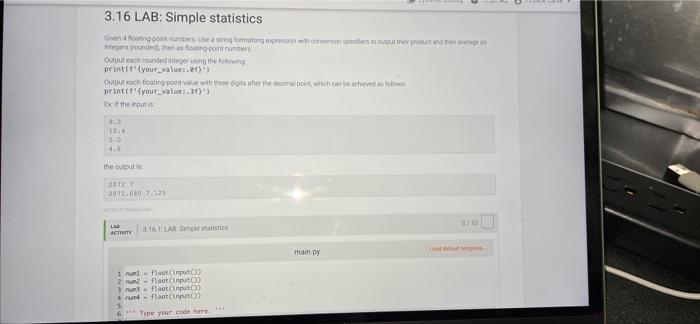 Solved 3.16 LAB: Simple statistics vendo por umating netton | Chegg.com
