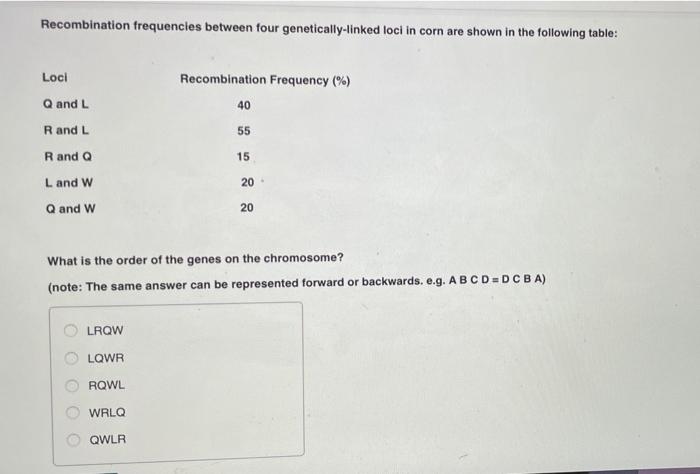 Solved Recombination frequencies between four | Chegg.com