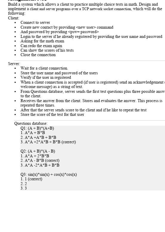Solved Build a system which allows a client to practice | Chegg.com