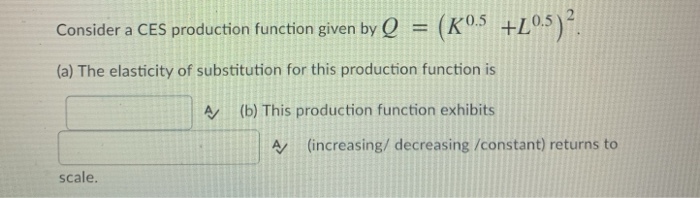 Solved Consider a CES production function given by Q = (K0.5 | Chegg.com