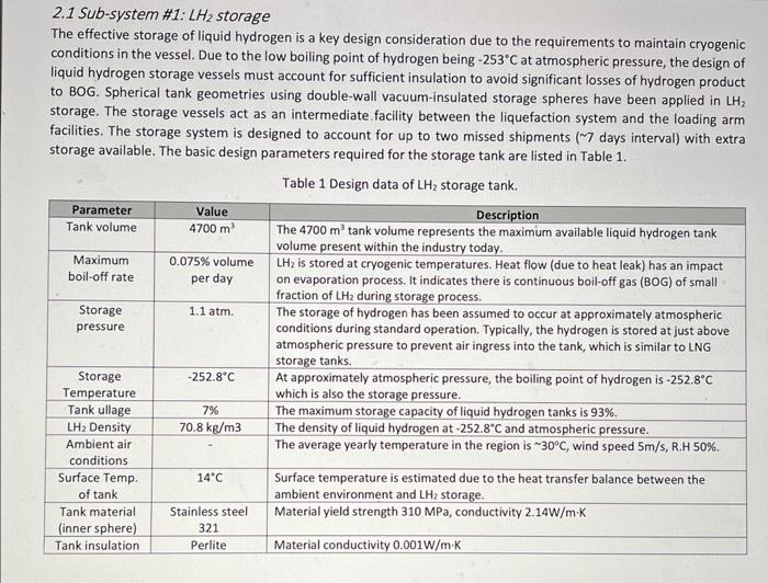 2.1 Sub-system \#1: LH2 storage The effective storage | Chegg.com