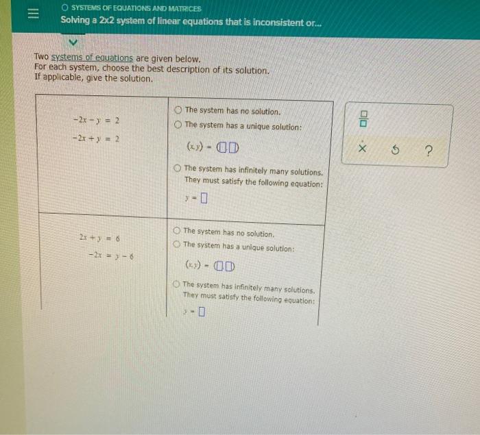 Solved O SYSTEMS OF EQUATIONS AND MATRICES Solving a 2x2 | Chegg.com