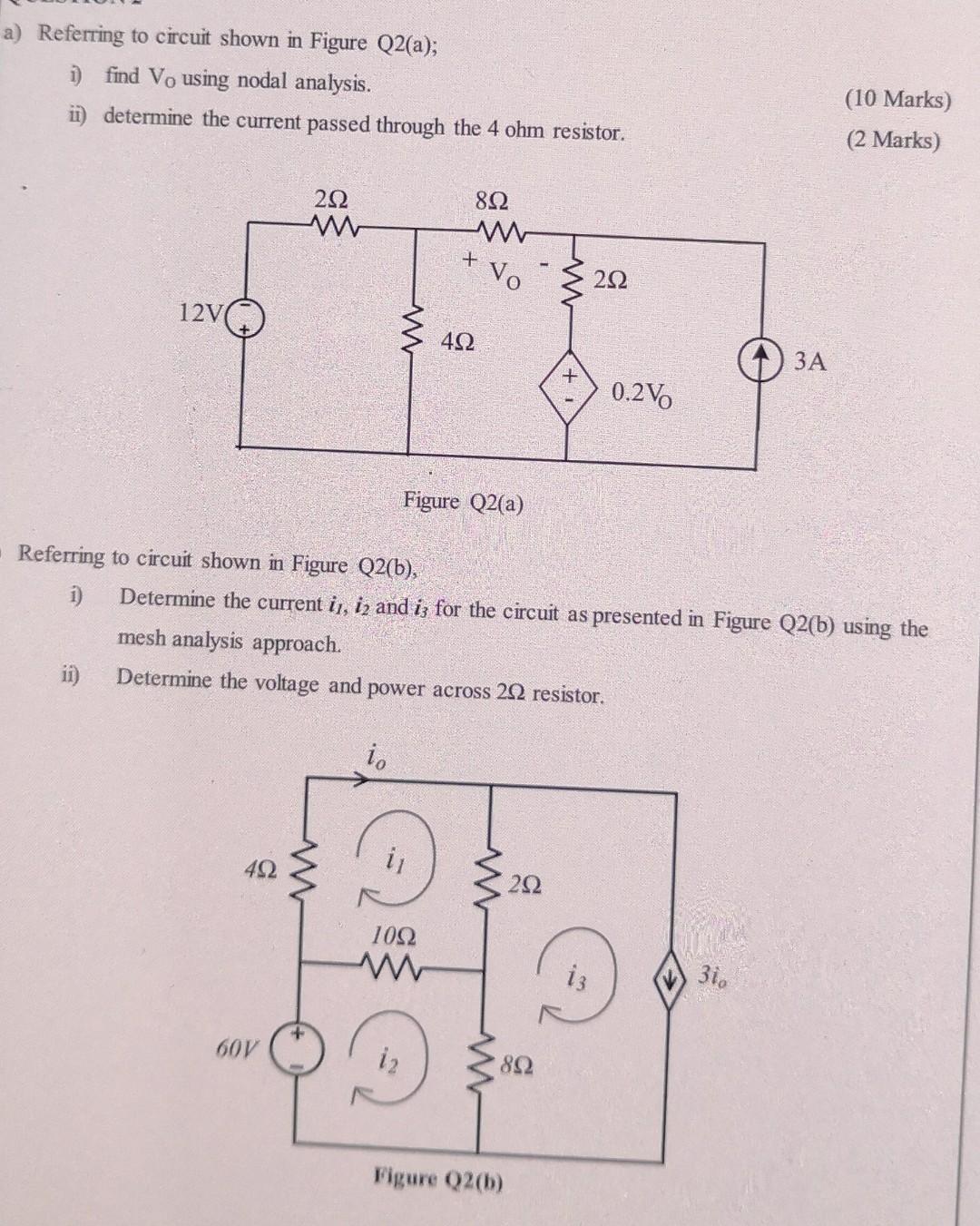 Solved a) Referring to circuit shown in Figure Q2(a); i) | Chegg.com
